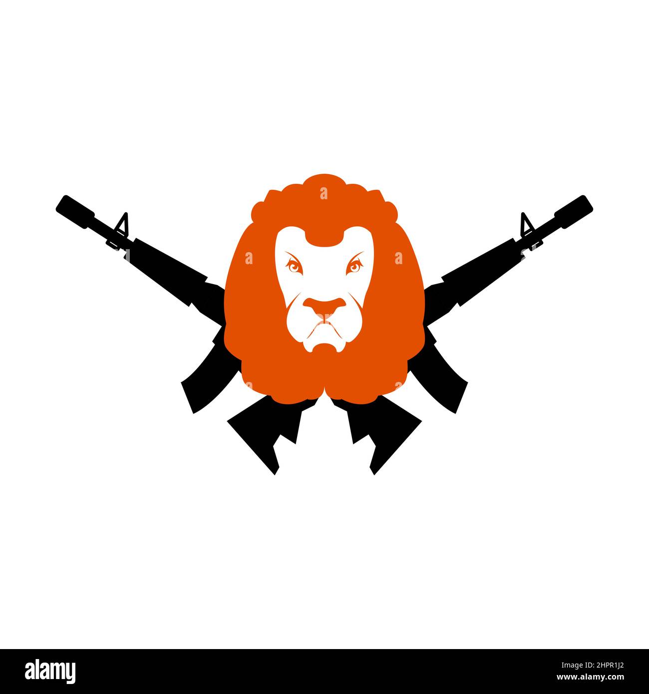 Lion head and machine guns. Hunter sign. Beast muzzle and weapons ...