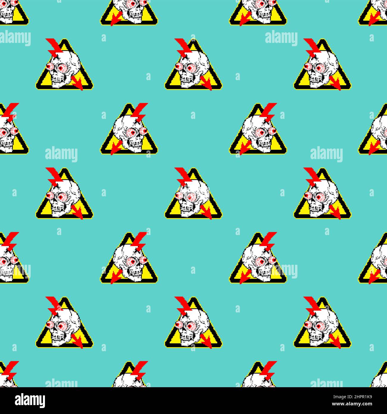 Danger! Keep out pattern seamless. Danger sign Skull and lightning ...