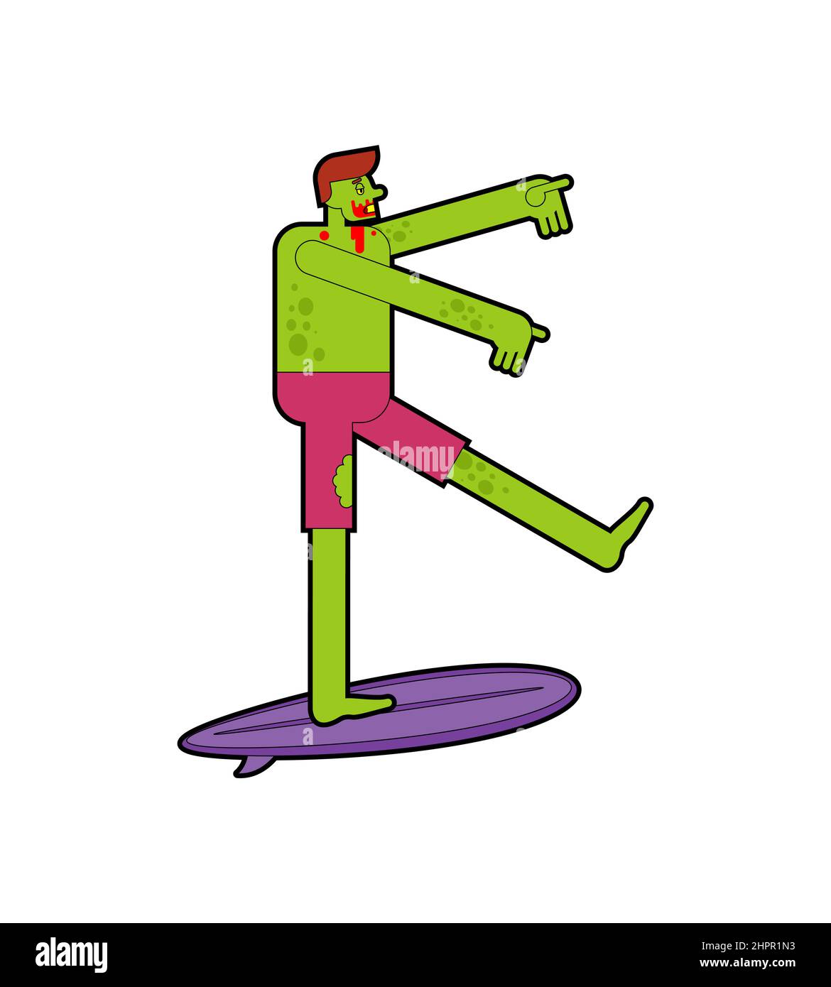 Zombie surfer. Dead man on surfboard. Vector illustration Stock Vector ...
