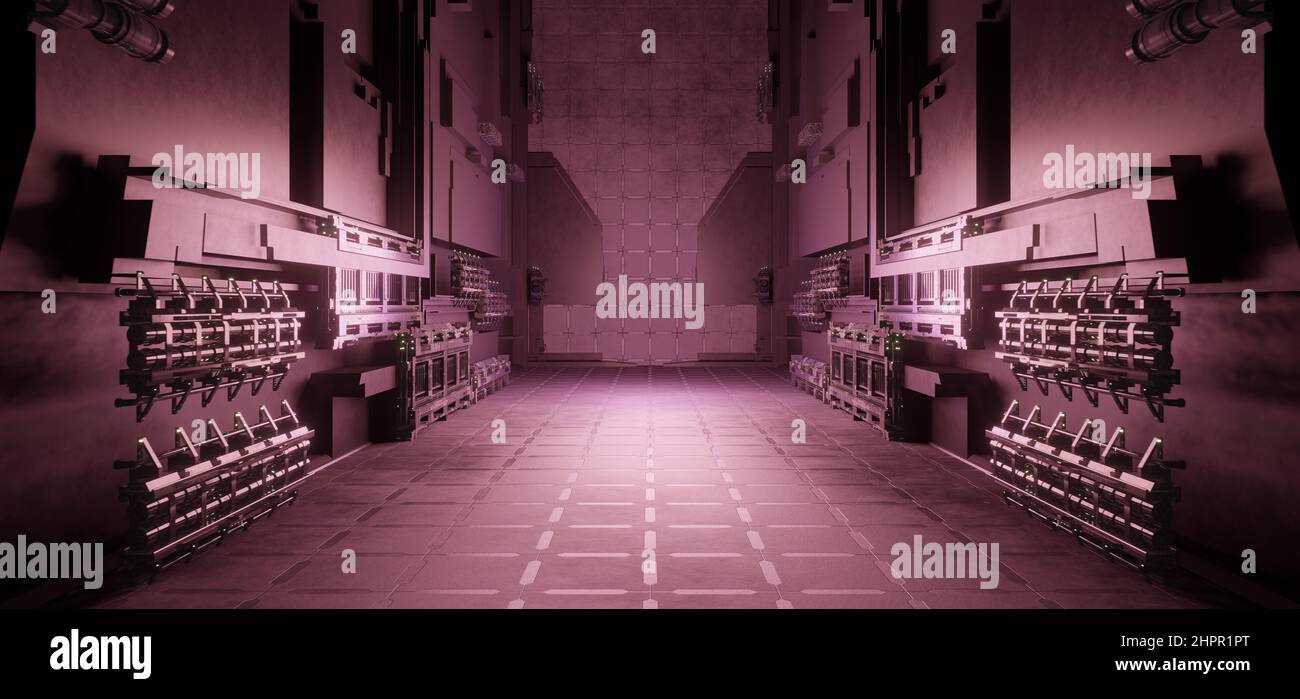 Robotic SciFi Empty Hallway Corridor Room Garage Studio Dance Glowing ...