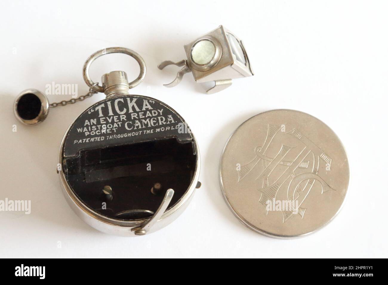 Interior of a Houghton Ticka Spy Watch camera with accessory viewfinder ...