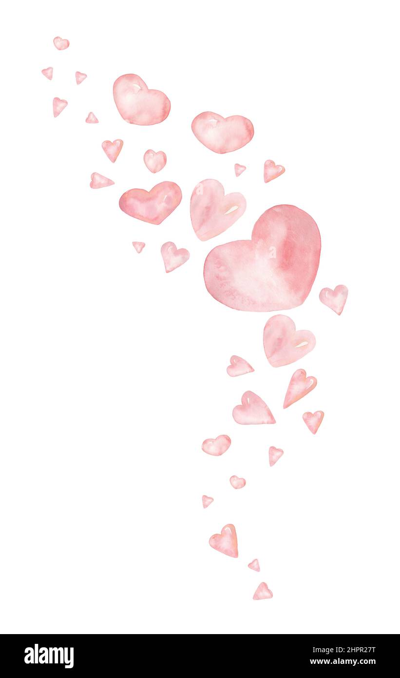 Flying Heart composition Clipart, Watercolor Pastel hearts arrangement ...