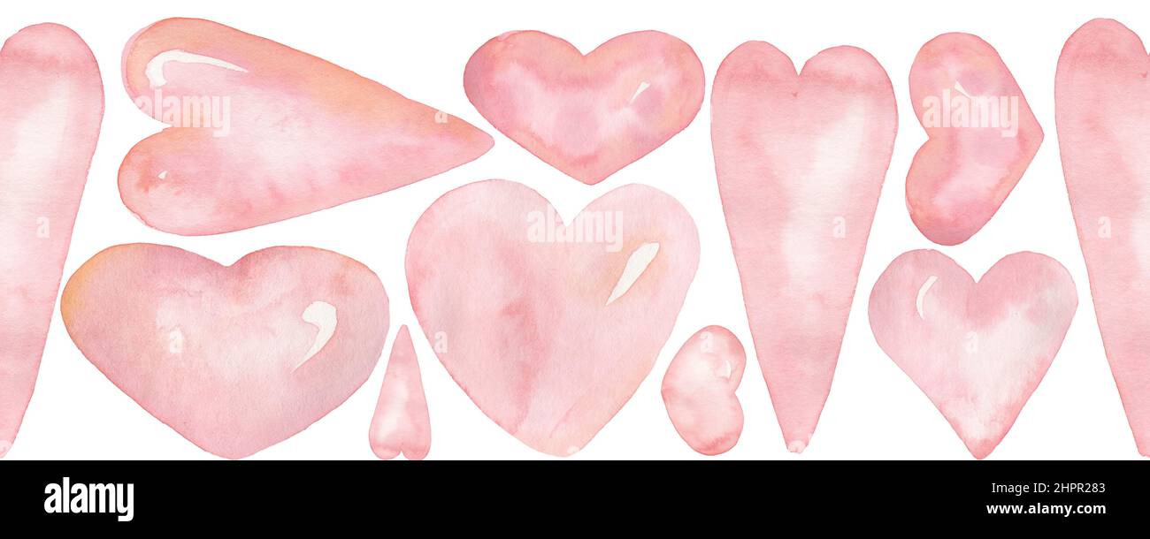 Heart Border Clipart, Watercolor Pastel hearts seamless border ...
