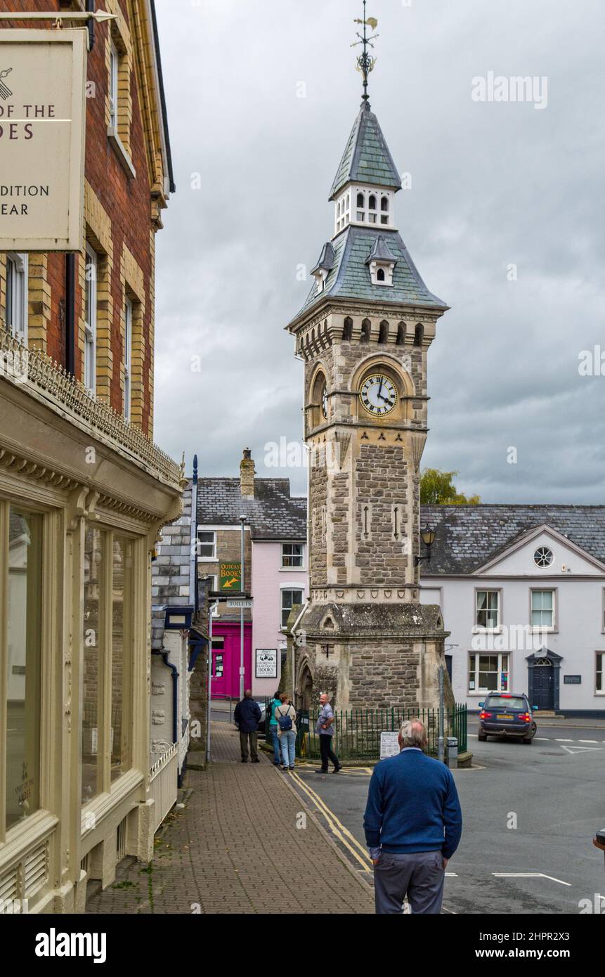 Victorian clock tower in the market town of Hay On Wye, Powys, Wales ...