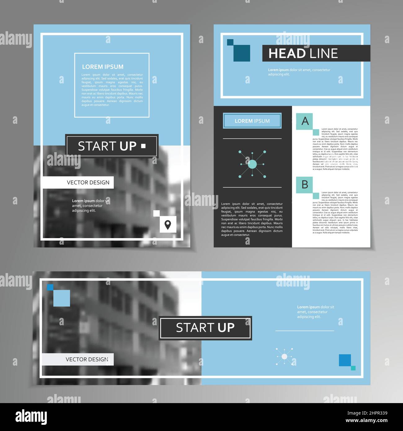 Blue Geometry brochure design template. Vector cover, Leaflet ...