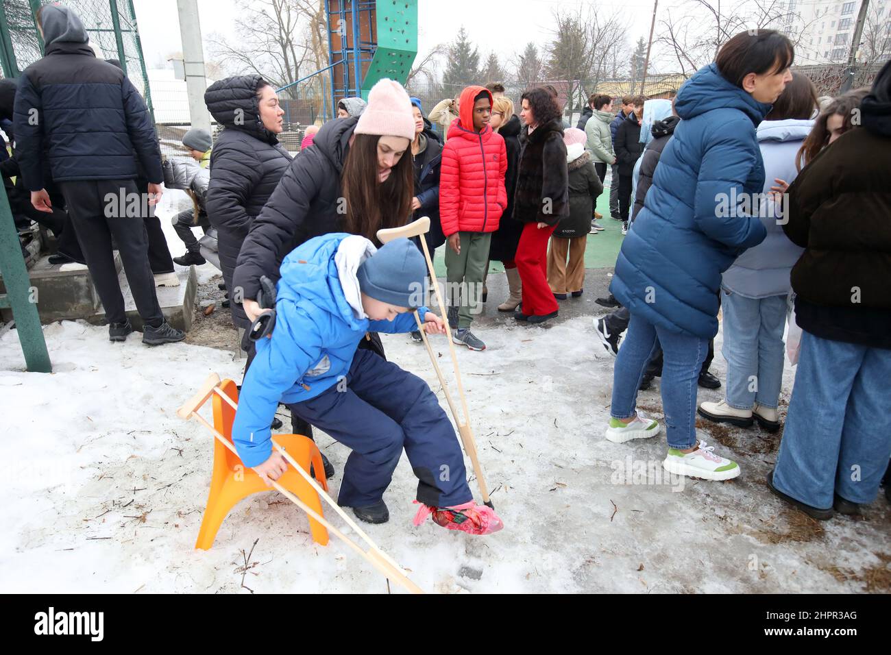 KHARKIV, UKRAINE - FEBRUARY 22, 2022 - Students of the Boiko school ...