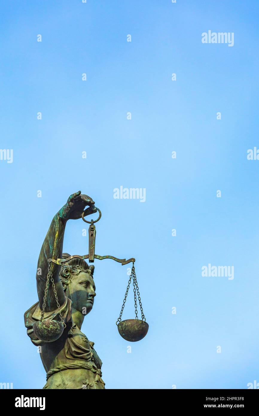 Statue of Lady Justice in front of the Romer in Frankfurt - Germany Stock Photo - Alamy
