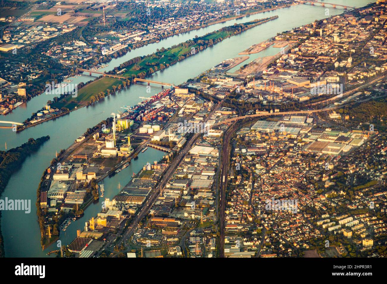 aerial of harbor in Mainz at river Rhine Stock Photo - Alamy