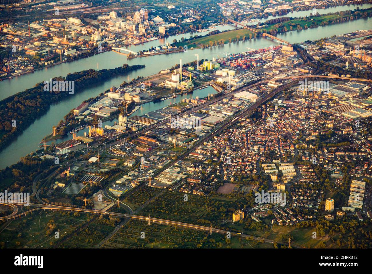 aerial of harbor in Mainz at river Rhine Stock Photo - Alamy