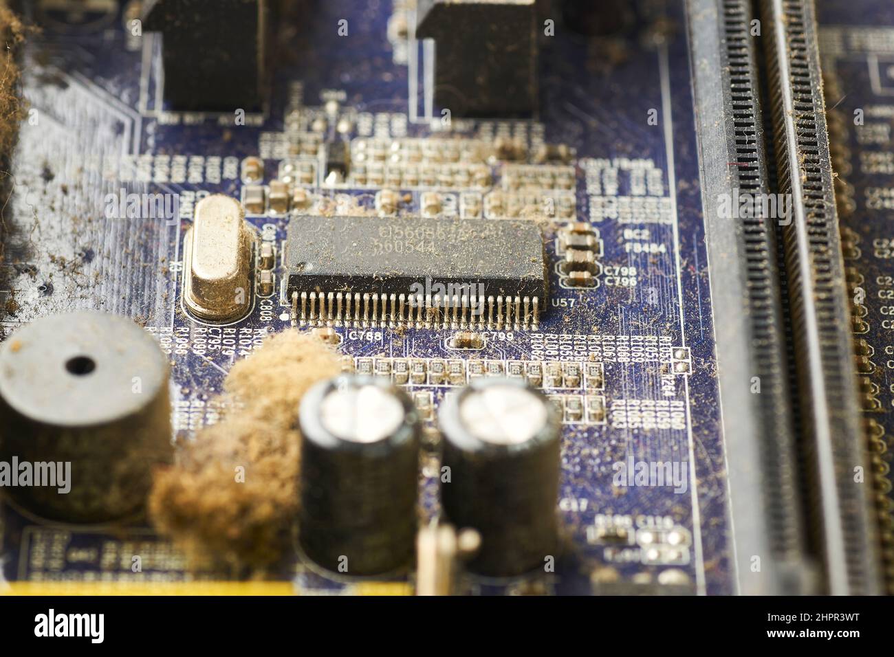 Old computer system unit with spider web and dust inside Stock Photo ...