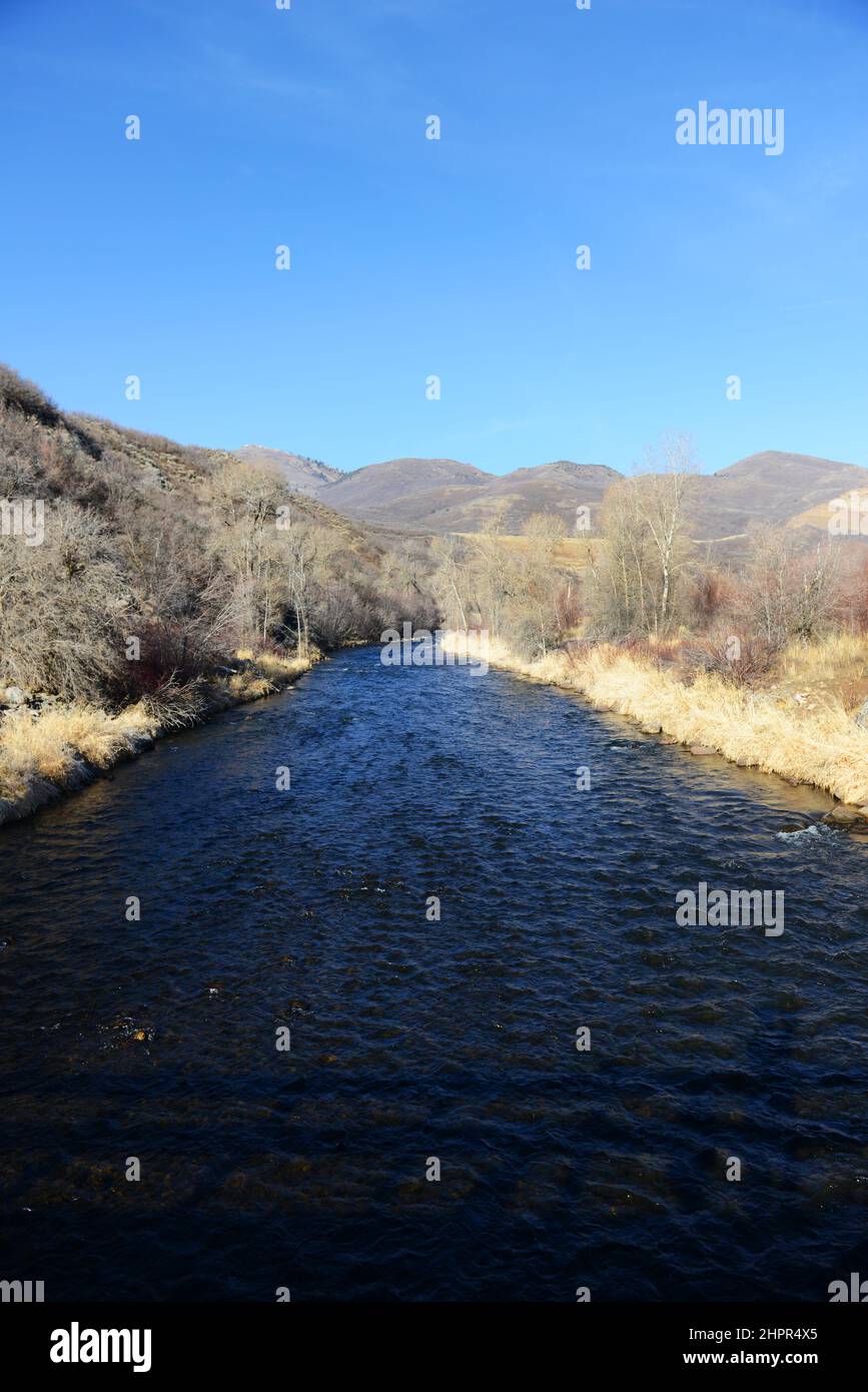 Scenic Rock Cliff nature center by the Provo river in Kamas, Utah, USA ...