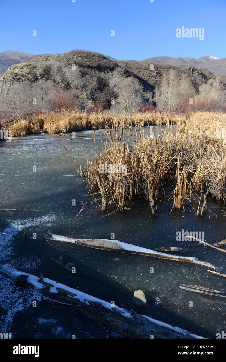 Scenic Rock Cliff nature center by the Provo river in Kamas, Utah, USA ...
