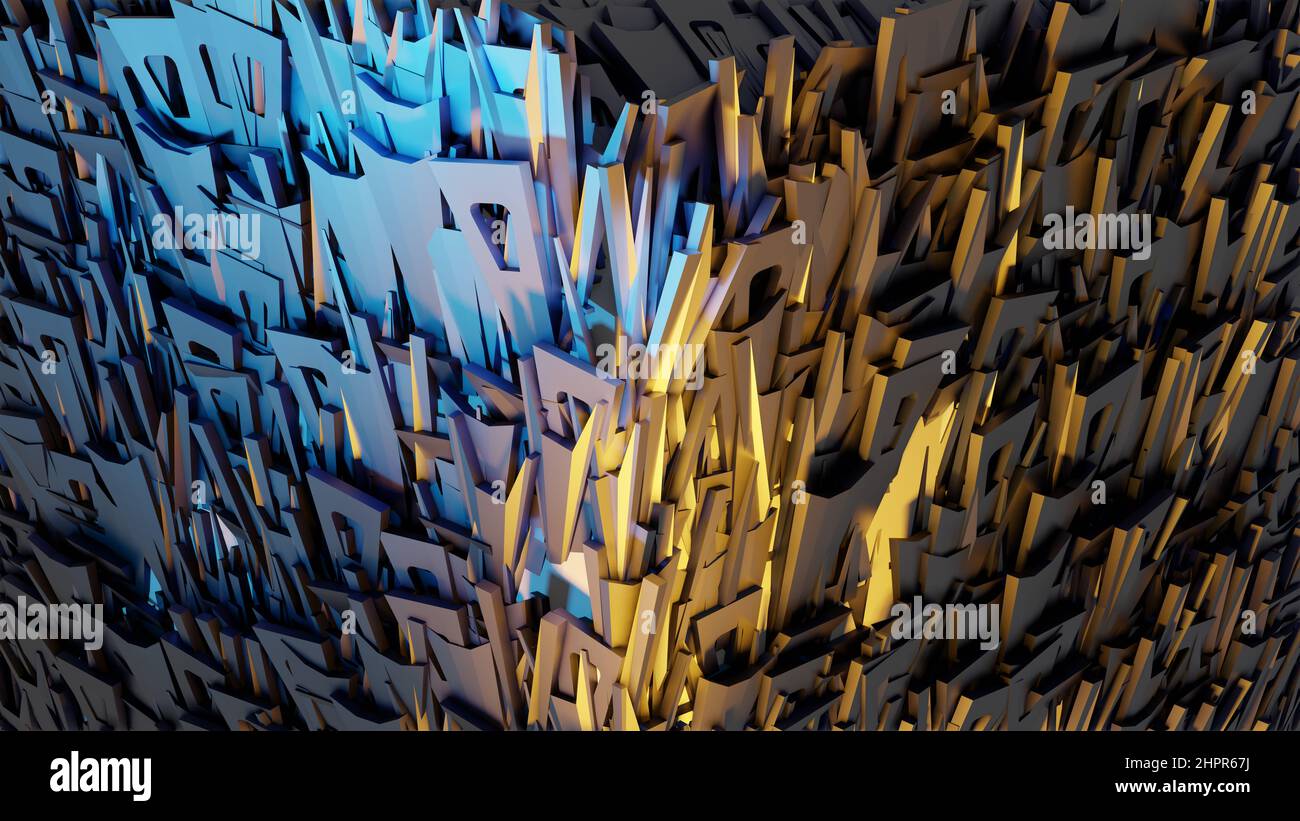 3d illustration - composition of metal plates ower abstract shape Stock ...