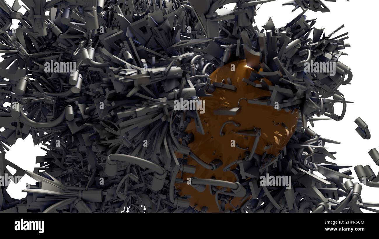 3d illustration - composition of metal plates ower abstract shape Stock ...
