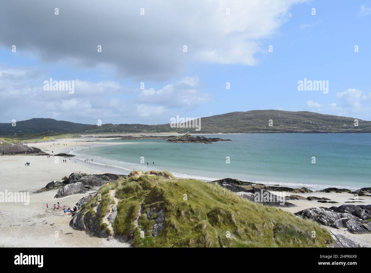 Beautiful sandy beach on Ireland coast. Summer holiday. Rocks and ...