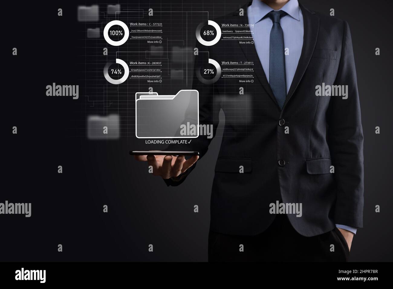 Business developer hand using board framework on virtual modern computer showing innovation ...