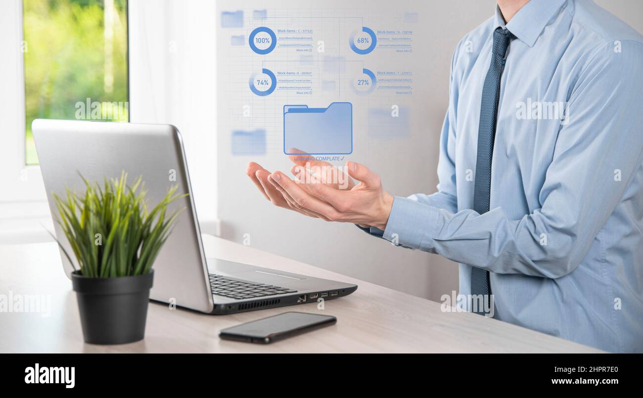 Business developer hand using board framework on virtual modern ...