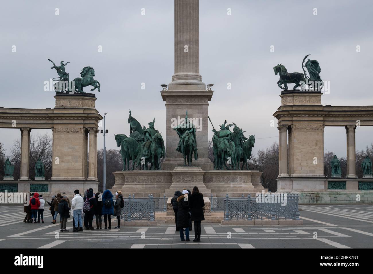 Millennium monument on Hero square in Budapest, Hungary Stock Photo - Alamy