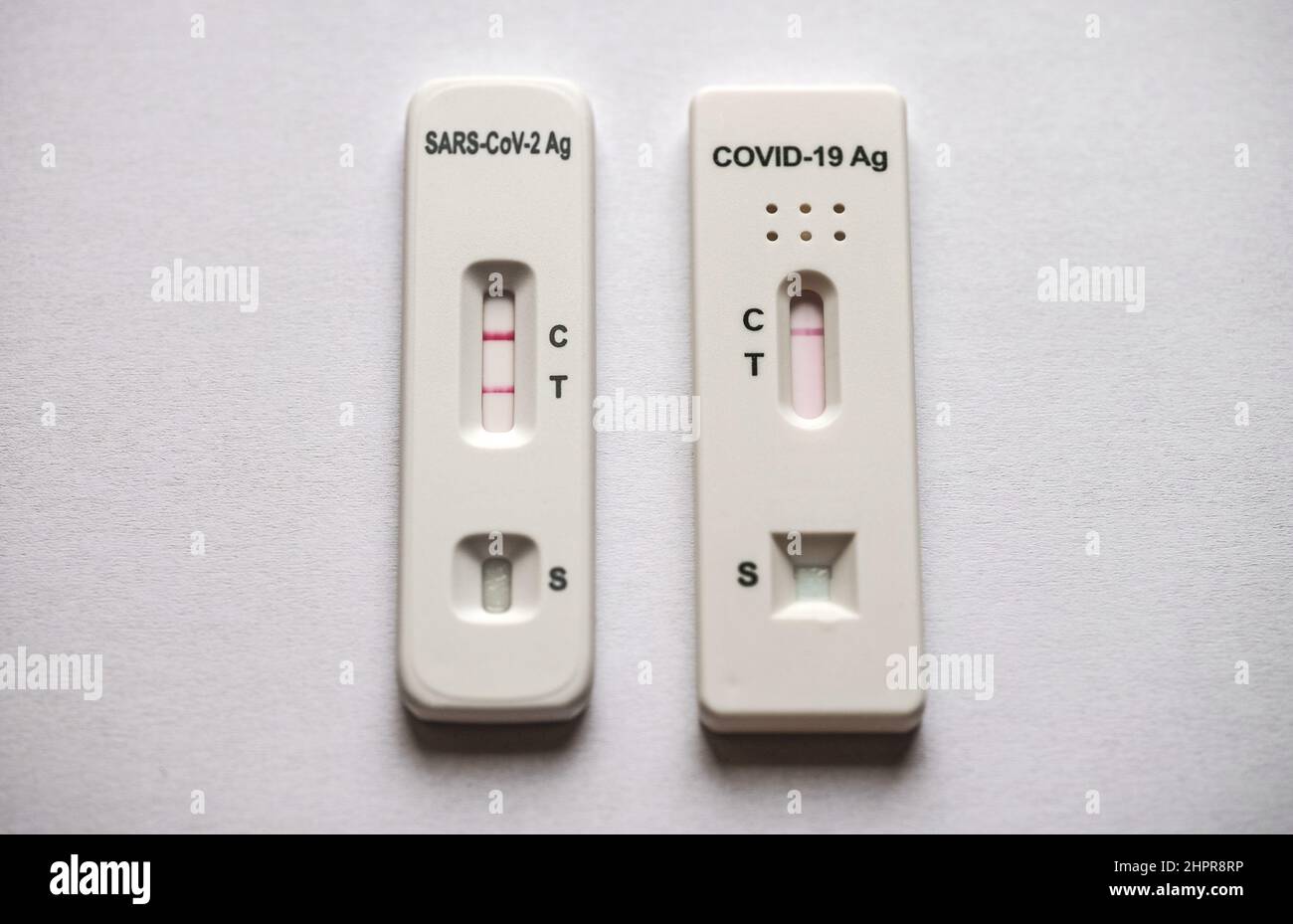 Positive and negative Antigen Rapid Test for Coronavirus Stock Photo ...