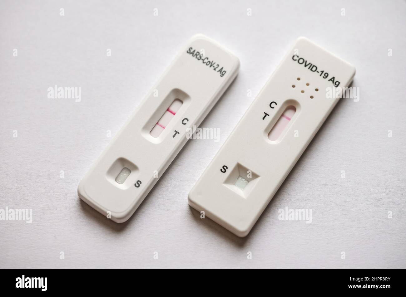 Positive and negative Antigen Rapid Test for Coronavirus Stock Photo ...