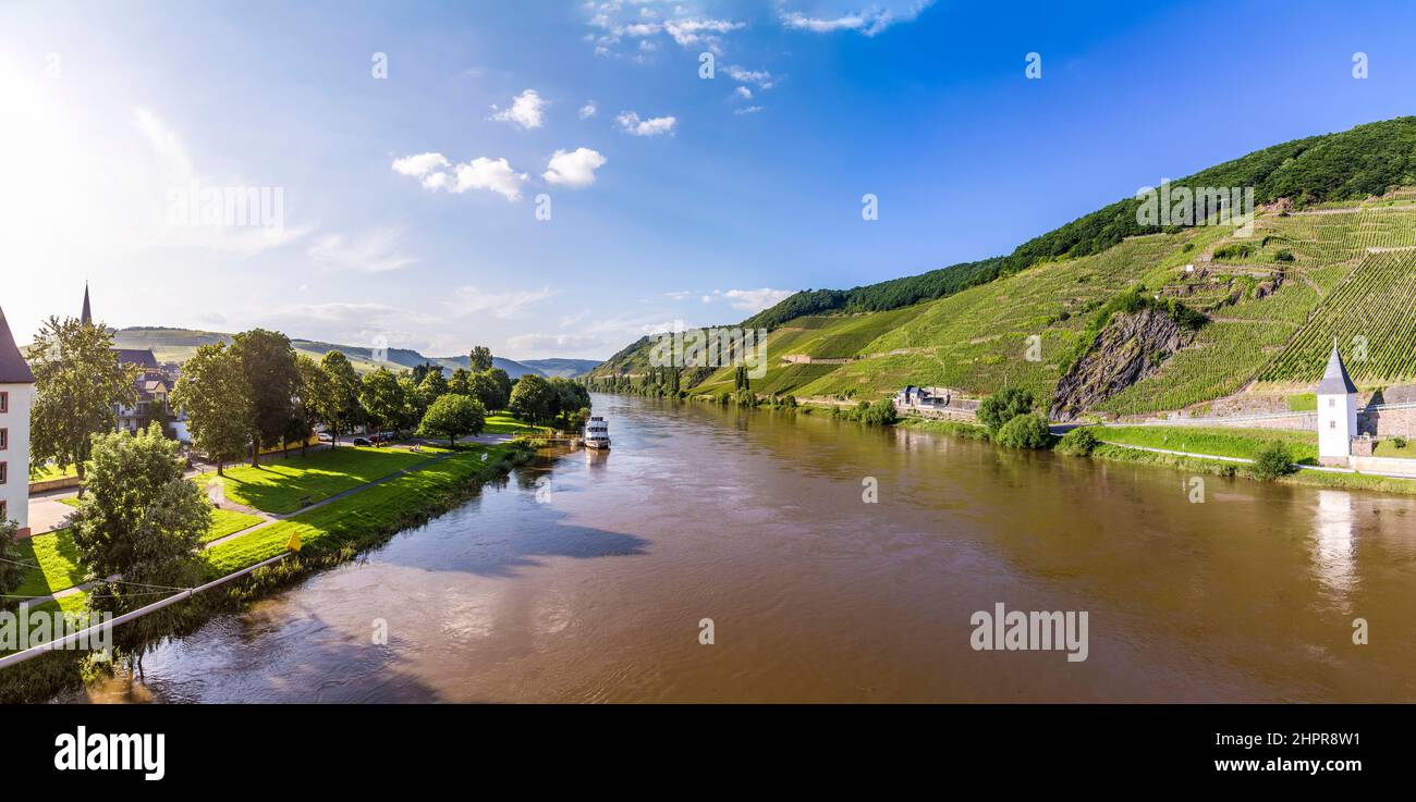 famous Moselle landscape with ferry in Trittenheim, Germany Stock Photo ...