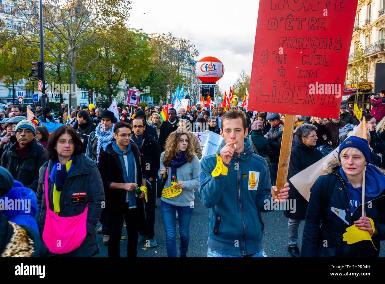 Paris, France, Young French People Marching with Protest Banner, Anti ...