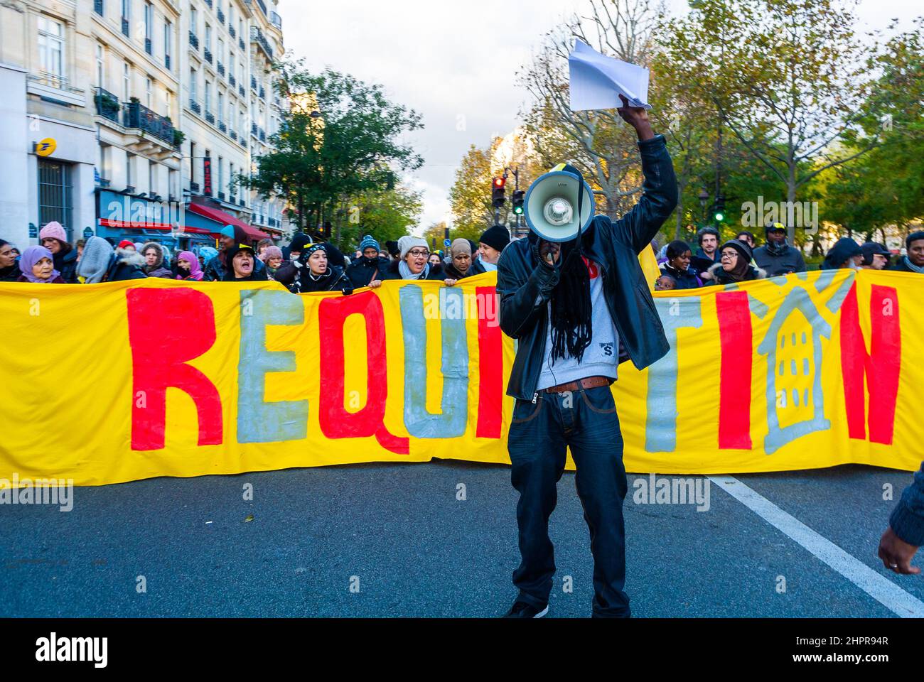 Paris, France, Young French People Marching with Protest Banner, Anti ...