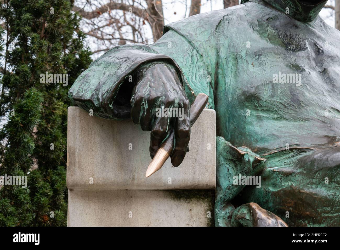 Statue of Anonymous in park near Vajdahunyad castle in Budapest ...