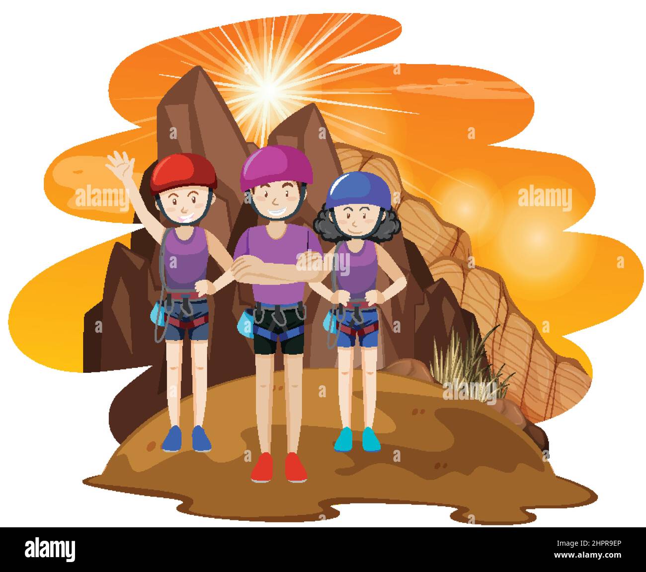 Scene with people climbing rocky moutain illustration Stock Vector ...