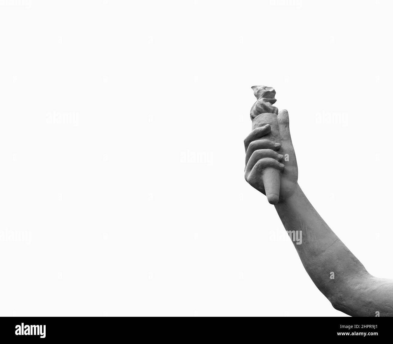 Torch with fire as symbol of light of knowledge. Fragment of ancient ...