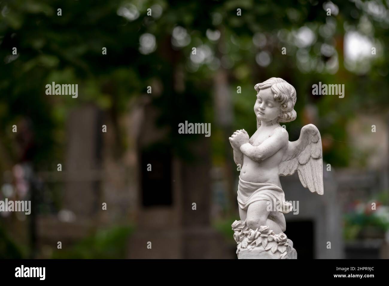 Death. Little beautiful angel as symbol of pain, fear and end of life ...