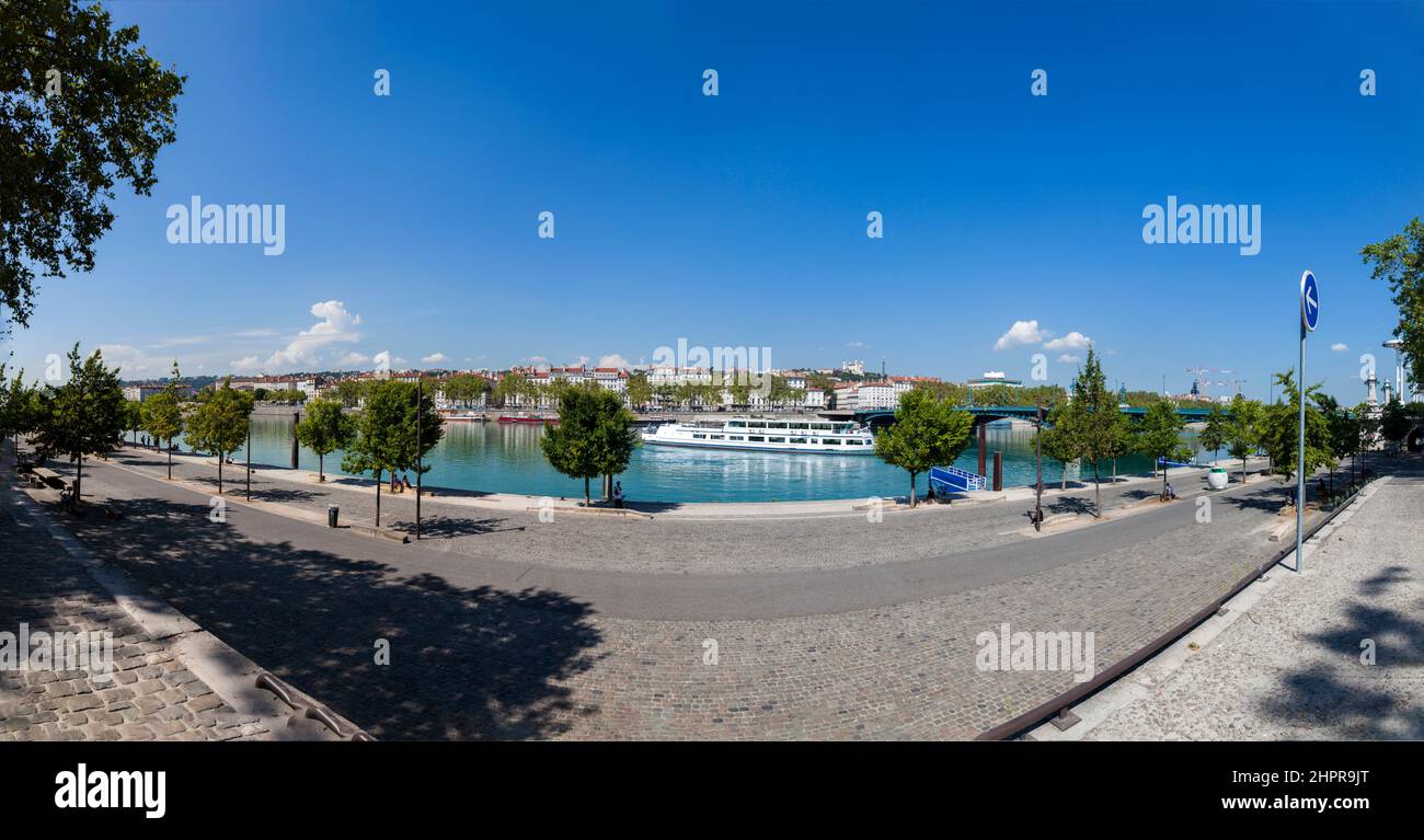 promenade at river Rhone in Lyon under blue sky Stock Photo - Alamy