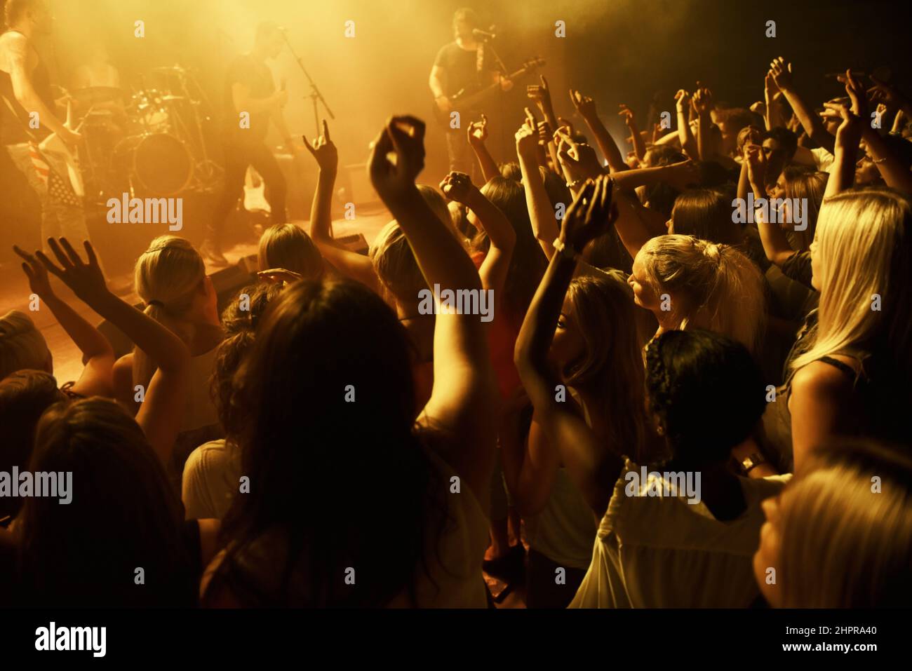 Shot of a crowd dancing at a rock concert. This concert was created for ...