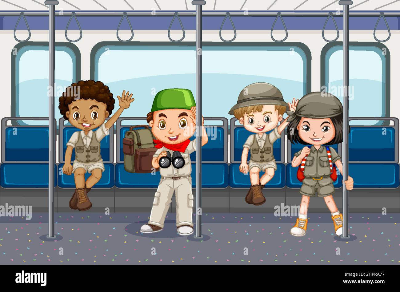 Scene with many people using public transportation illustration Stock ...