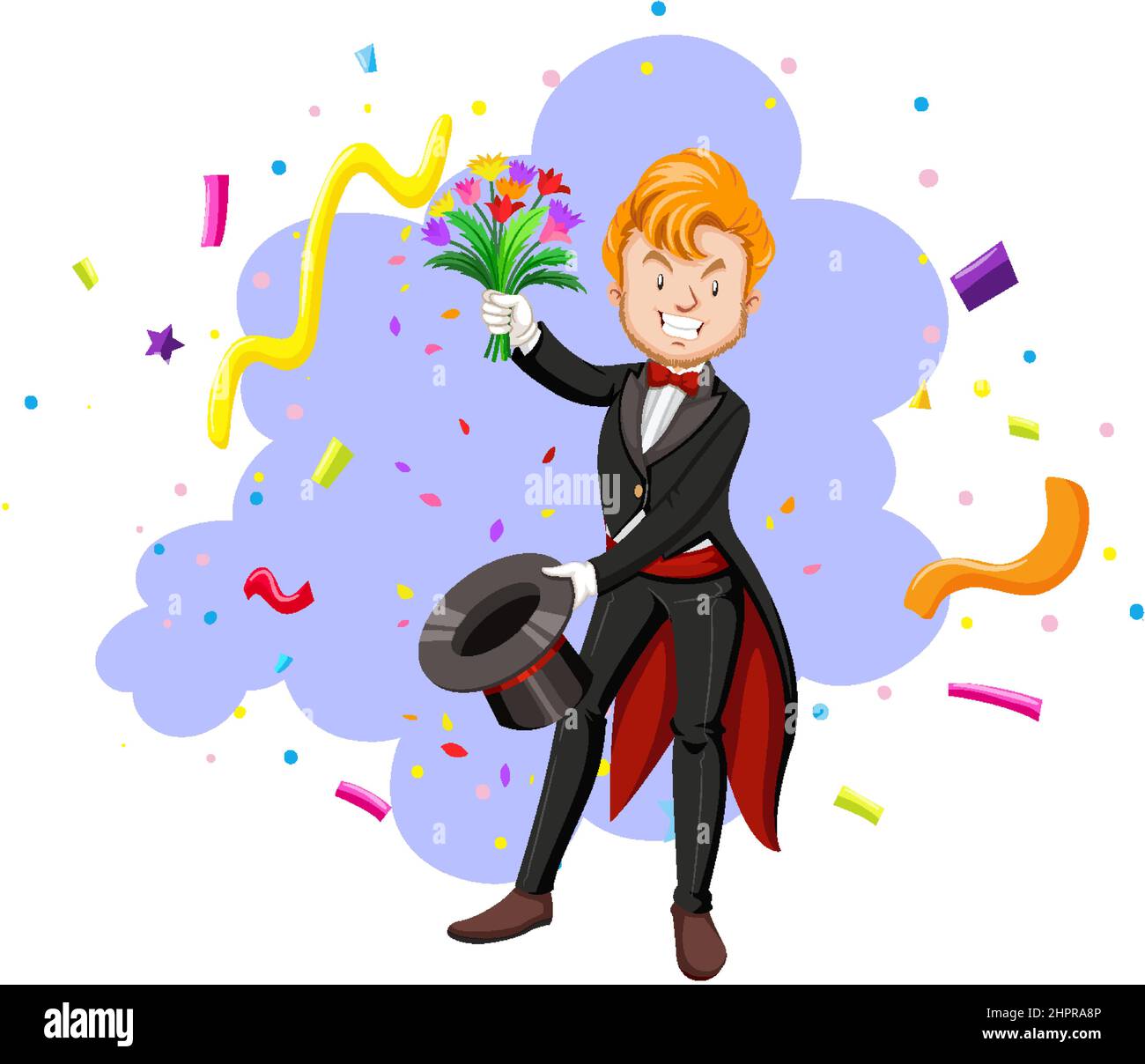 Magician pulling out flowers of magic hat illustration Stock Vector ...