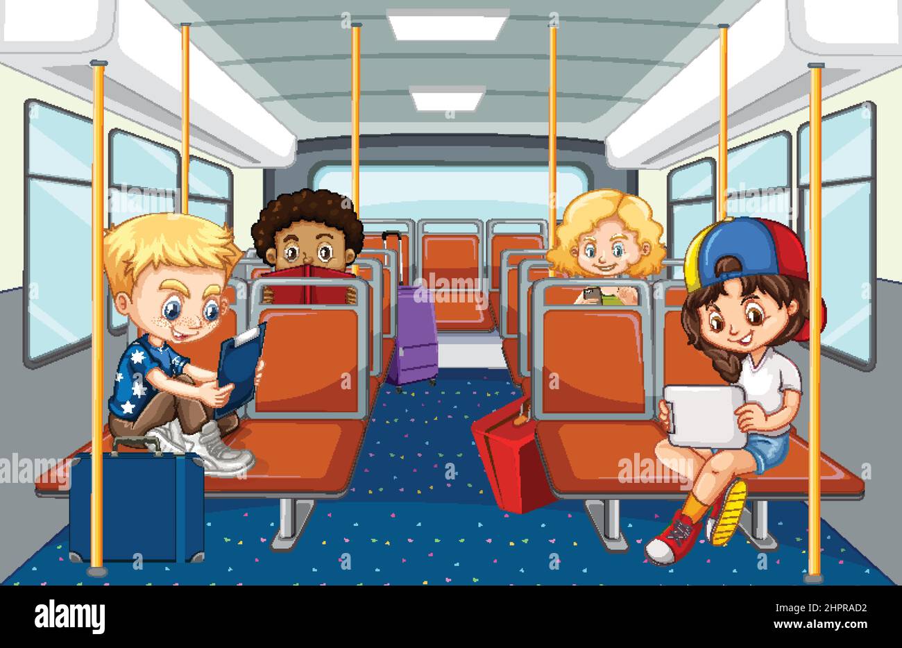 Scene with many people using public transportation illustration Stock ...