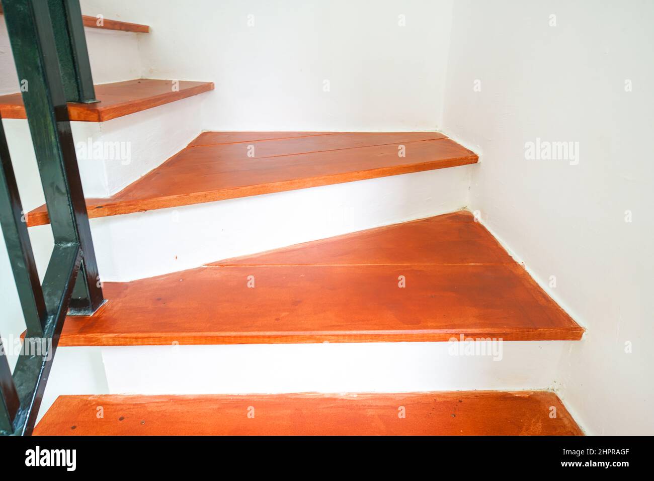 Modern brown wood stair in cement living room real estate Stock Photo ...