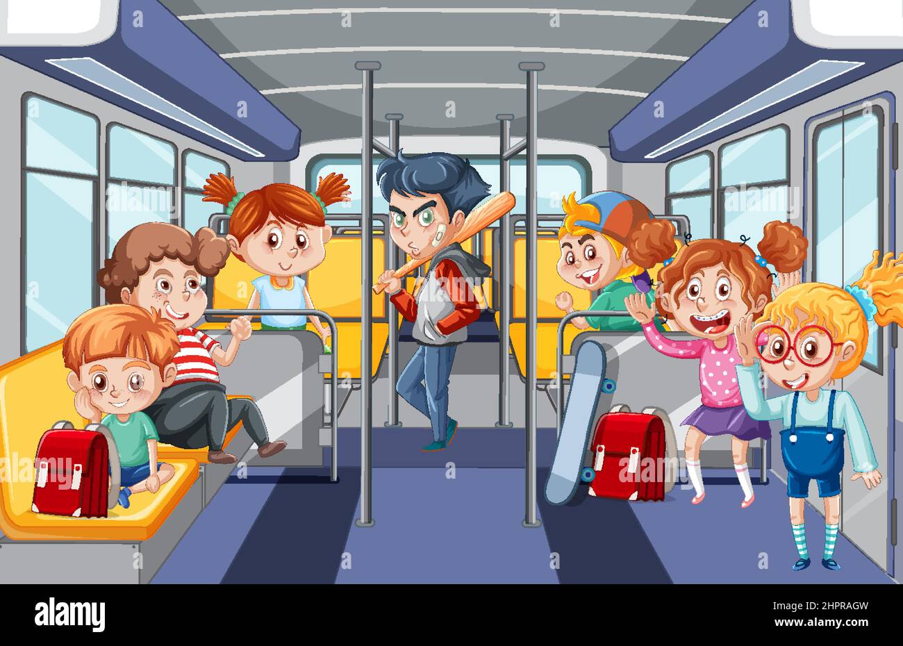 Scene with many people using public transportation illustration Stock ...
