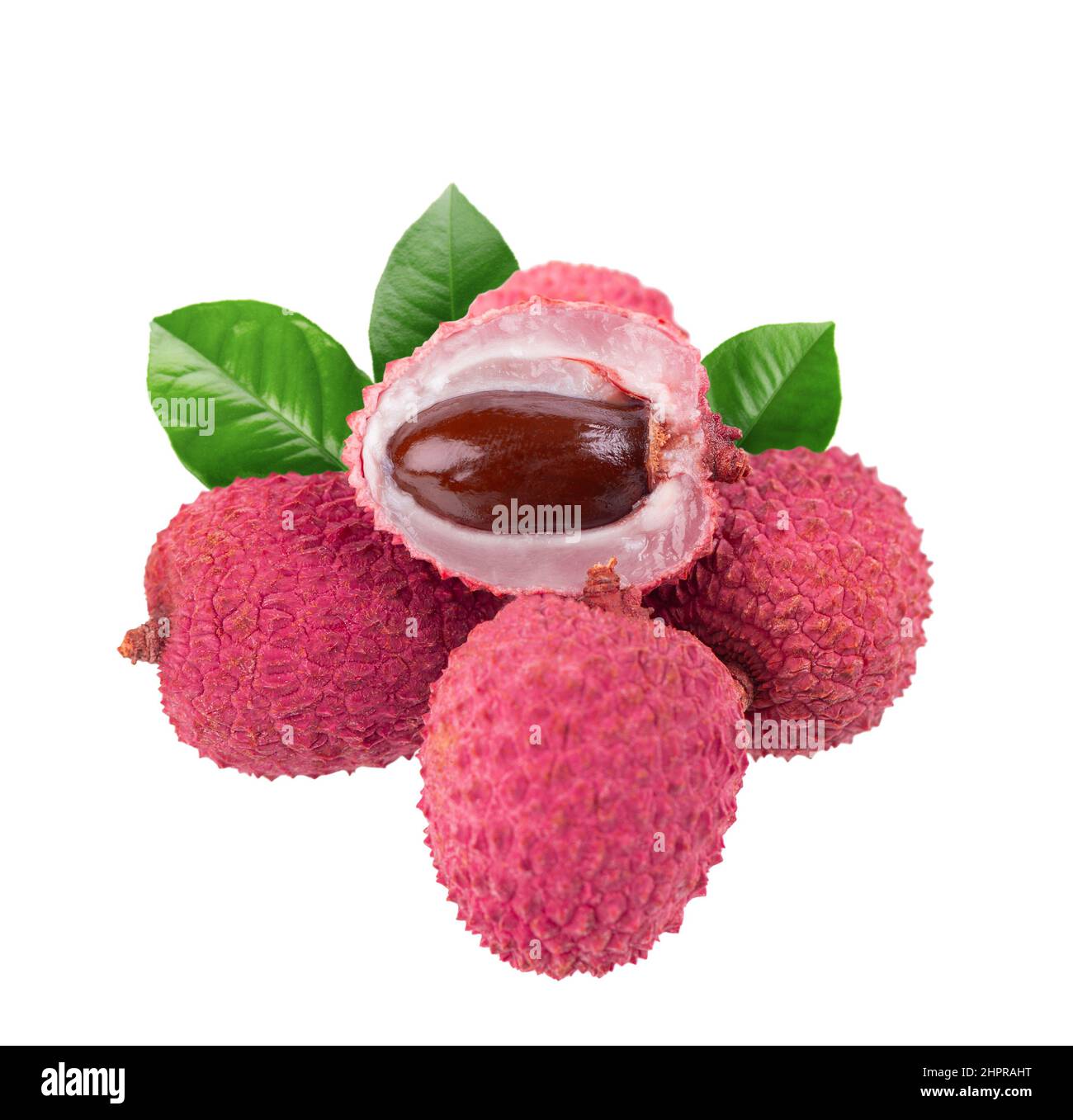 Lychee fruit with leaves isolated on white background. Tropical exotic ...