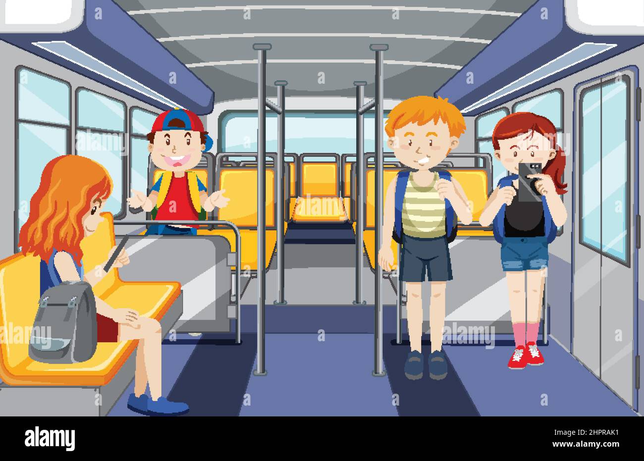Scene with many people using public transportation illustration Stock ...