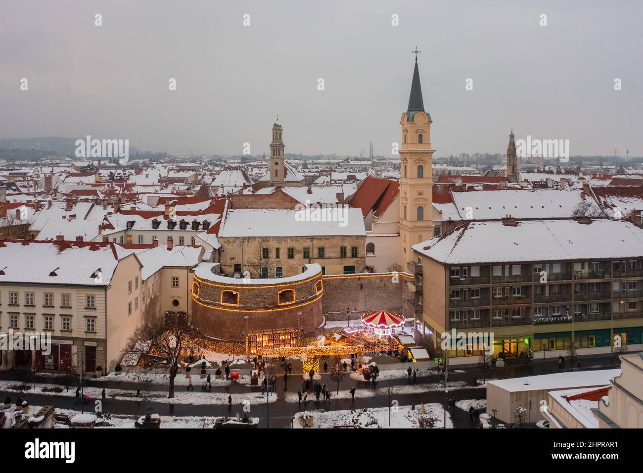 Aerial view about christmas market at Sopron Stock Photo - Alamy