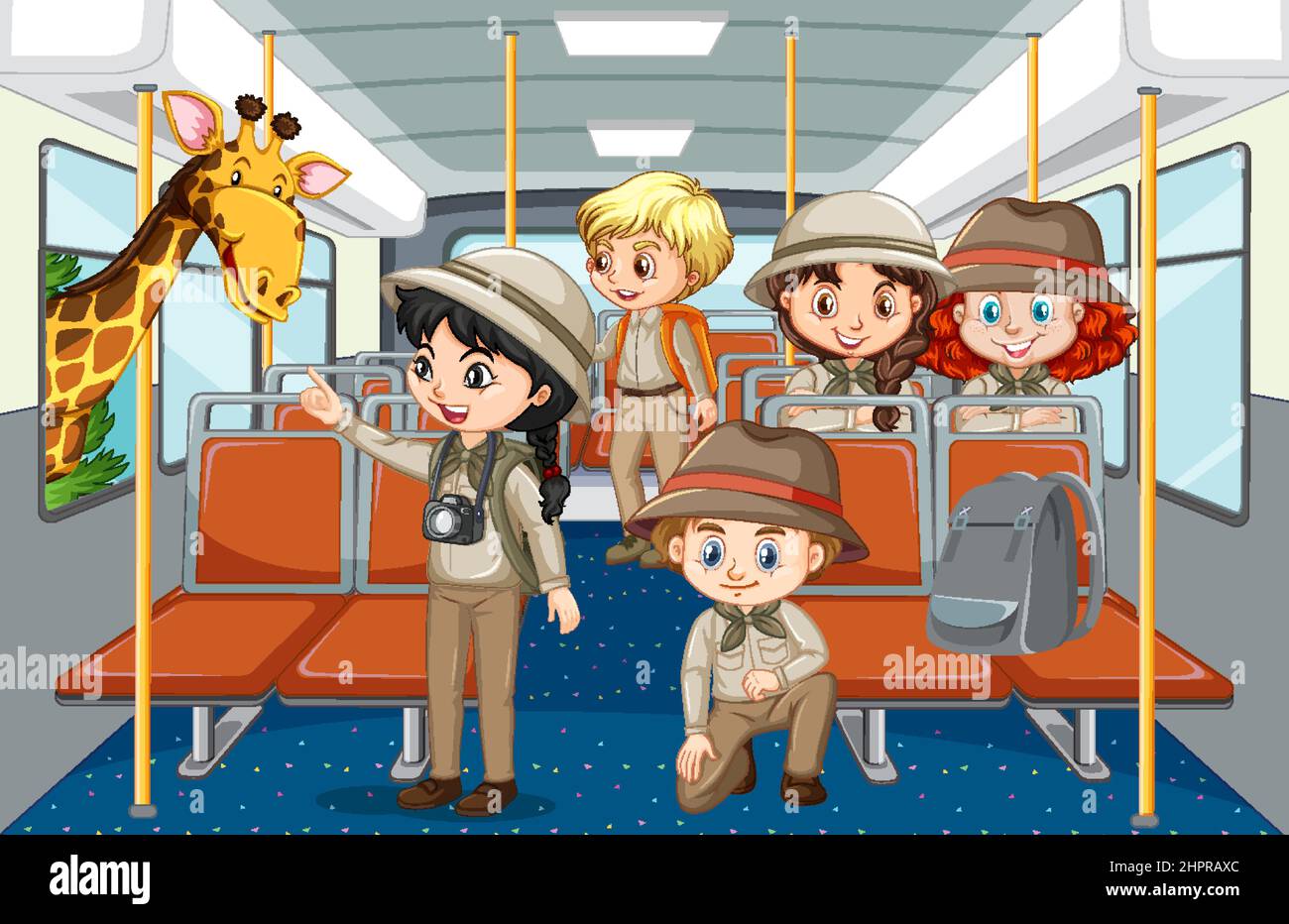 Scene with many people using public transportation illustration Stock ...