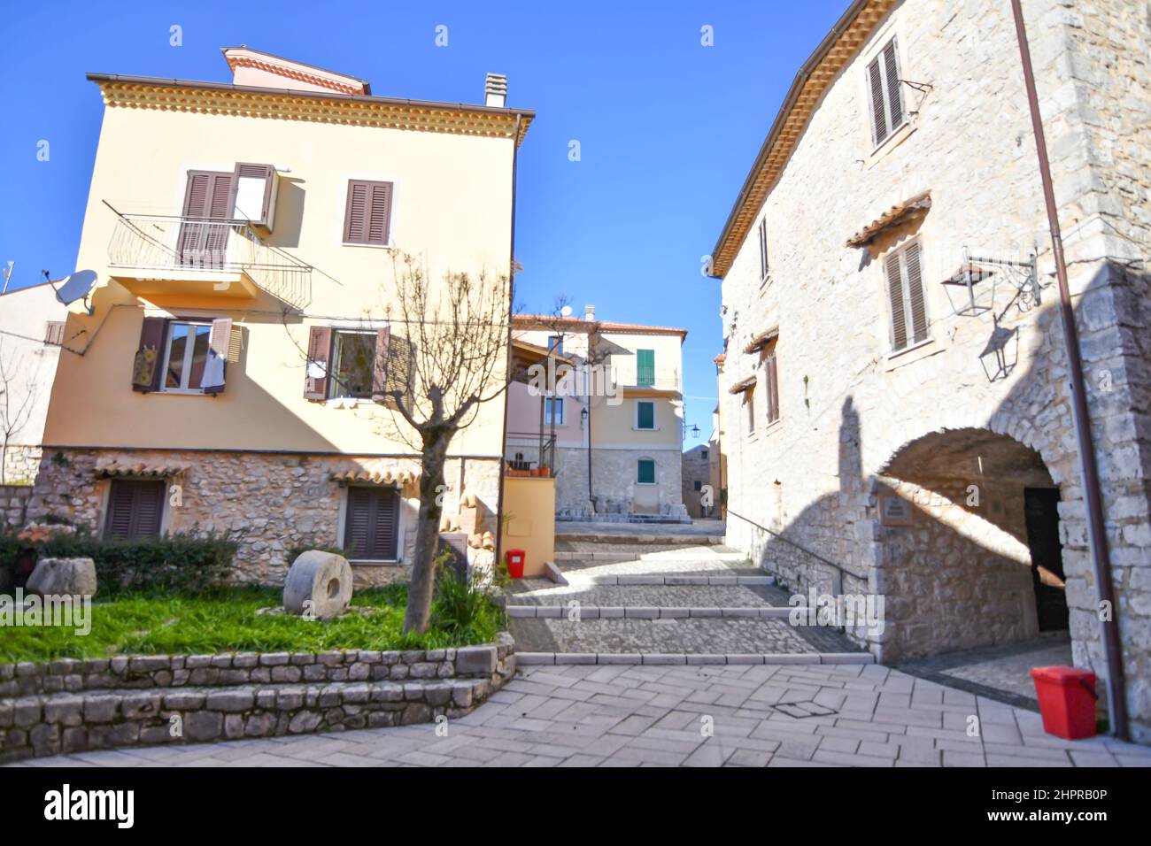 A small square of Campodimele, a medieval town of Lazio region, Italy ...