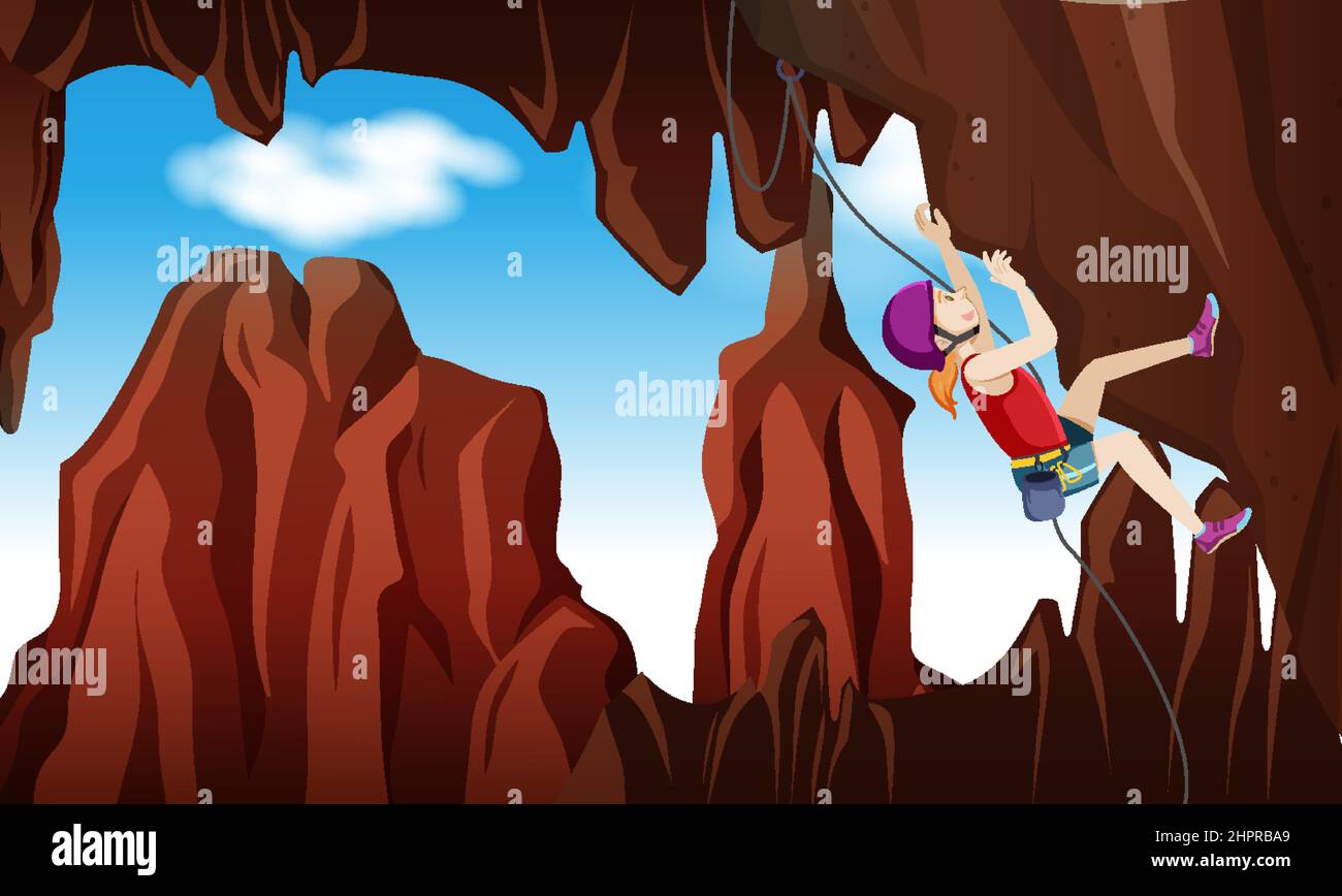 Rock climbing scene with woman climbing illustration Stock Vector Image ...
