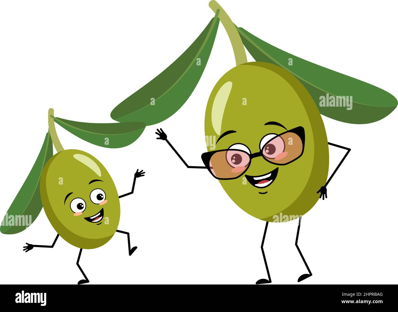 Olive character with happy emotion, joyful face, smile eyes, dancing ...