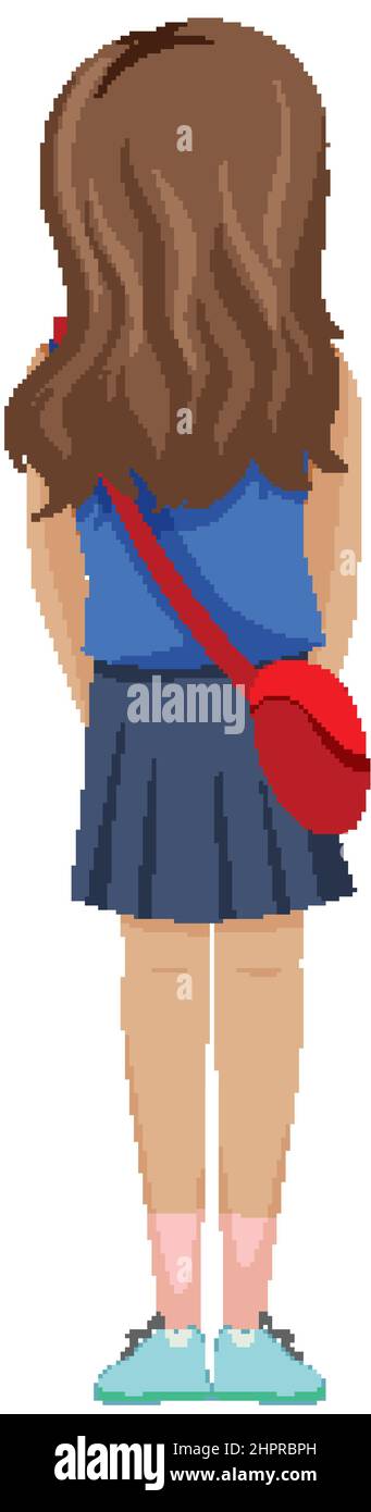 Backside of a traveler girl on white background illustration Stock ...