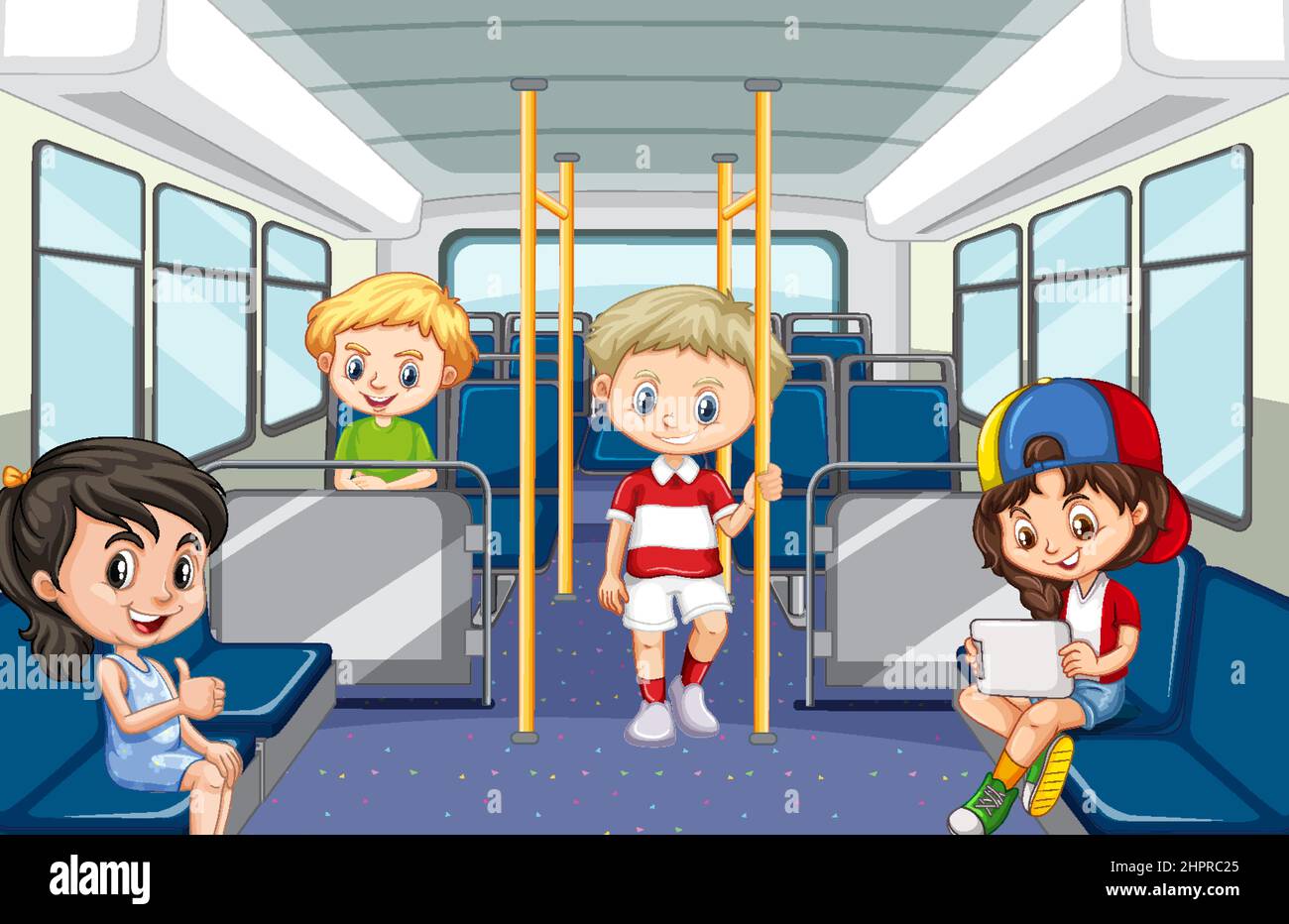 Scene with many people using public transportation illustration Stock ...