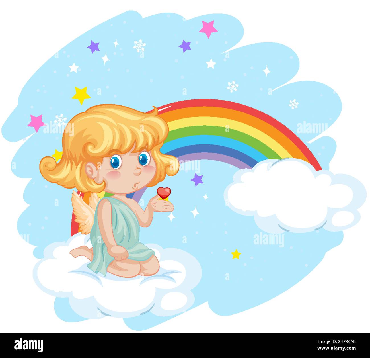 Angel girl on cloud with rainbow illustration Stock Vector Image & Art ...