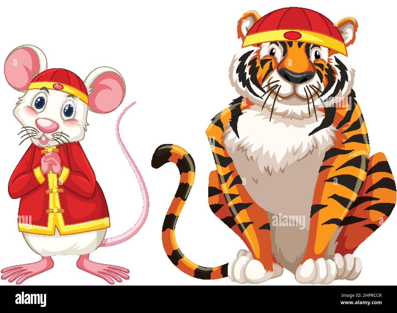 White rat and tiger wearing chinese hat illustration Stock Vector Image ...