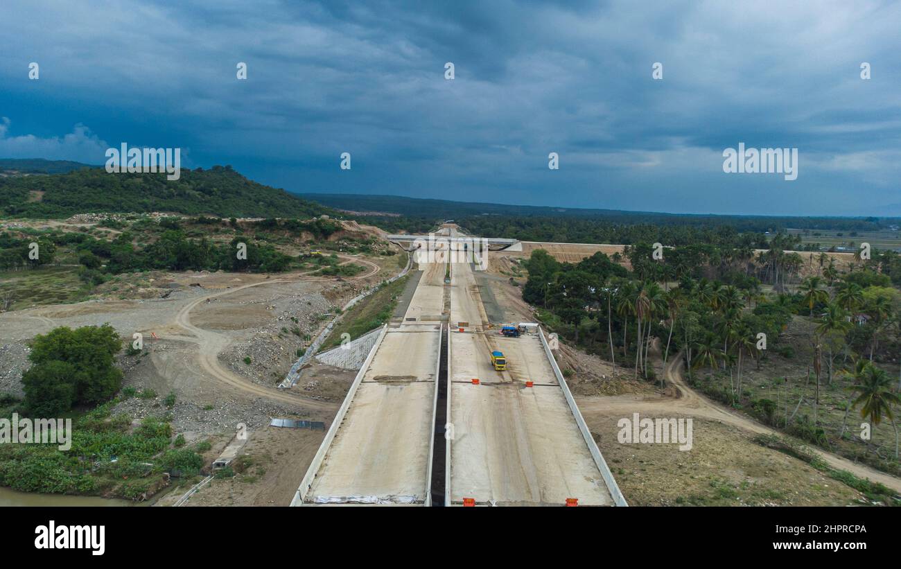 View from above of the Sibanceh toll road construction process Stock ...